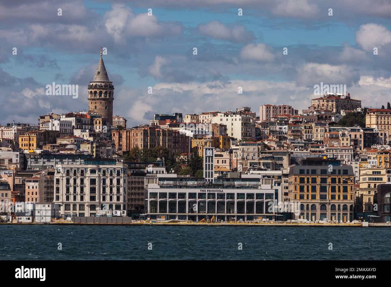 Cityscape of Istanbul. Old city with colored buildings. Eminonu ferry ...