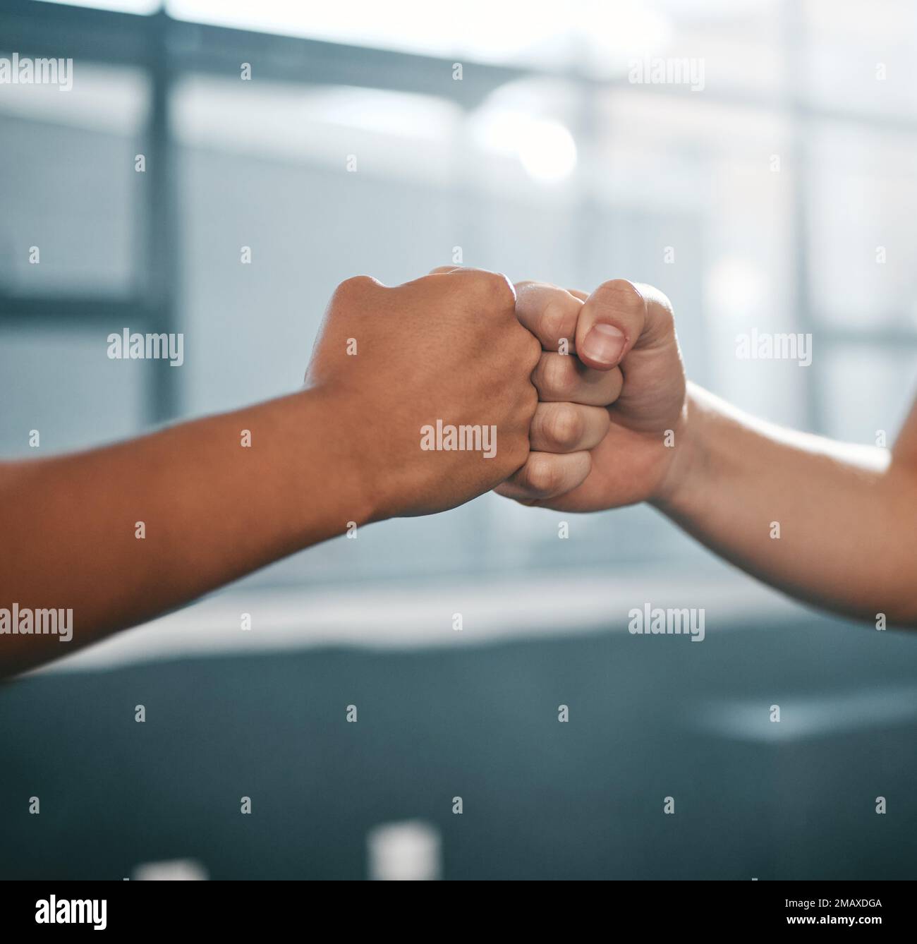 Hands, fist bump and team fitness motivation for collaboration success ...