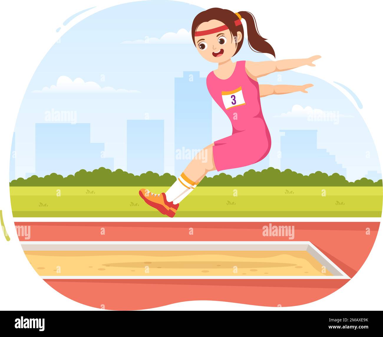 Long Jump Illustration with Kids Doing Jumps in Sand Pit for Web Banner ...