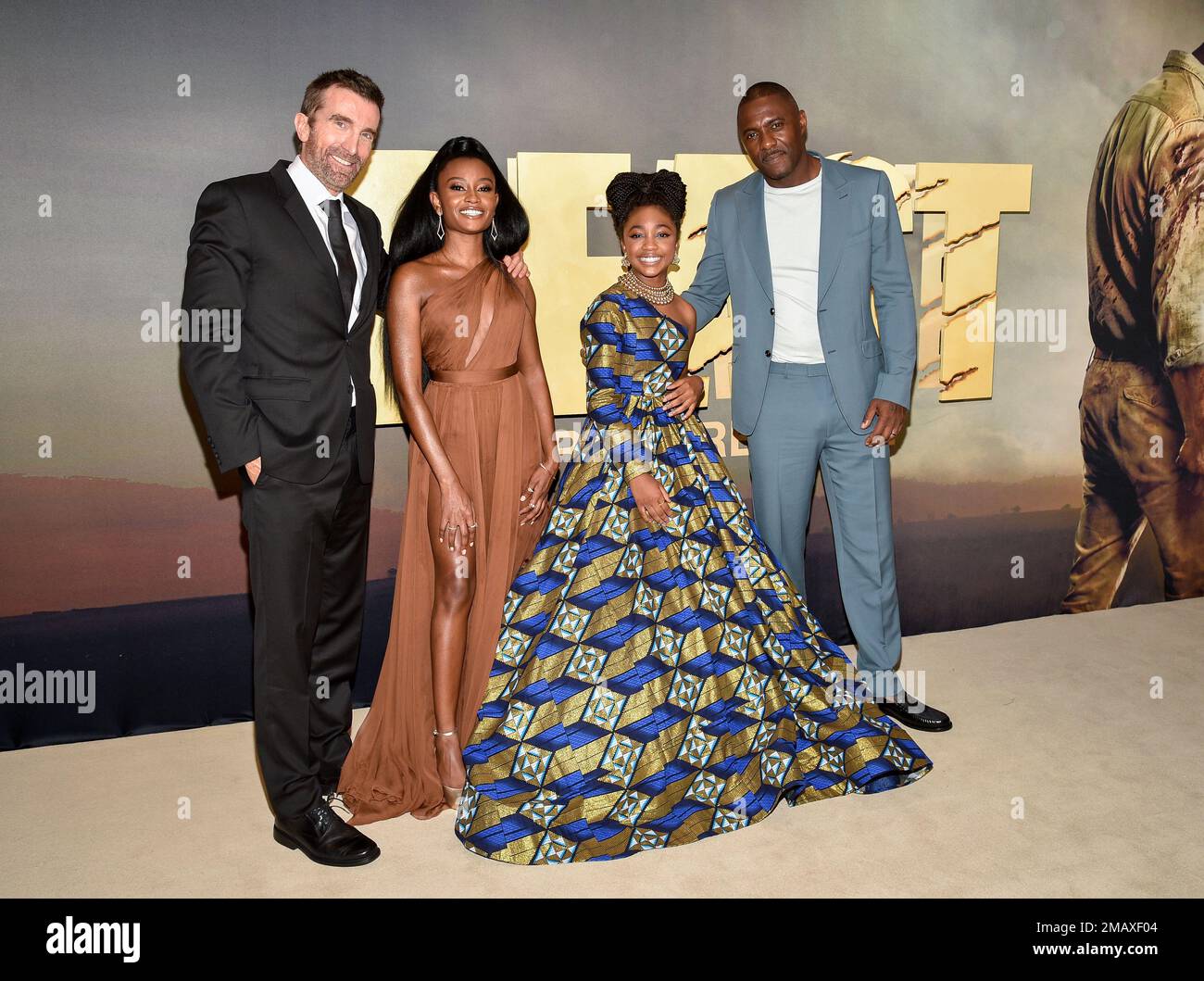 Actors Sharlto Copley, left, Iyana Halley, Leah Jeffries and Idris Elba ...