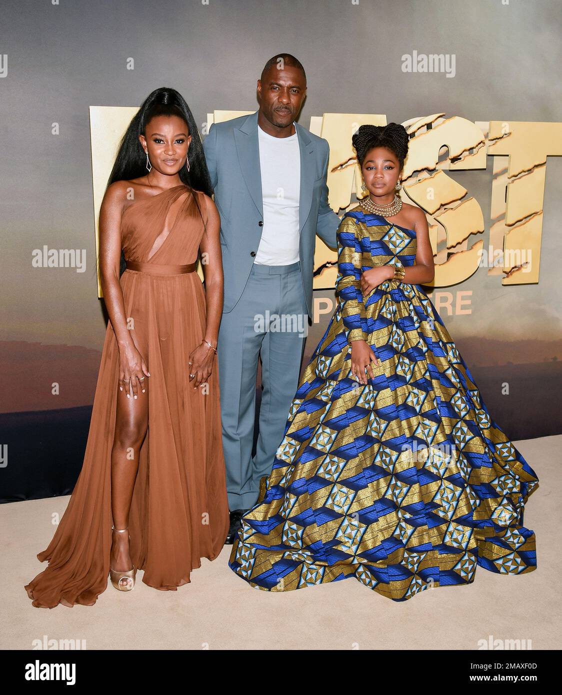 Actors Iyana Halley, left, and Idris Elba and Leah Jeffries pose ...