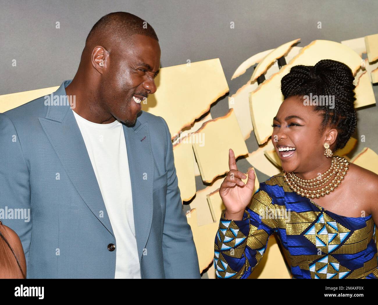 Actors Idris Elba, left, and Leah Jeffries share a moment at the world ...