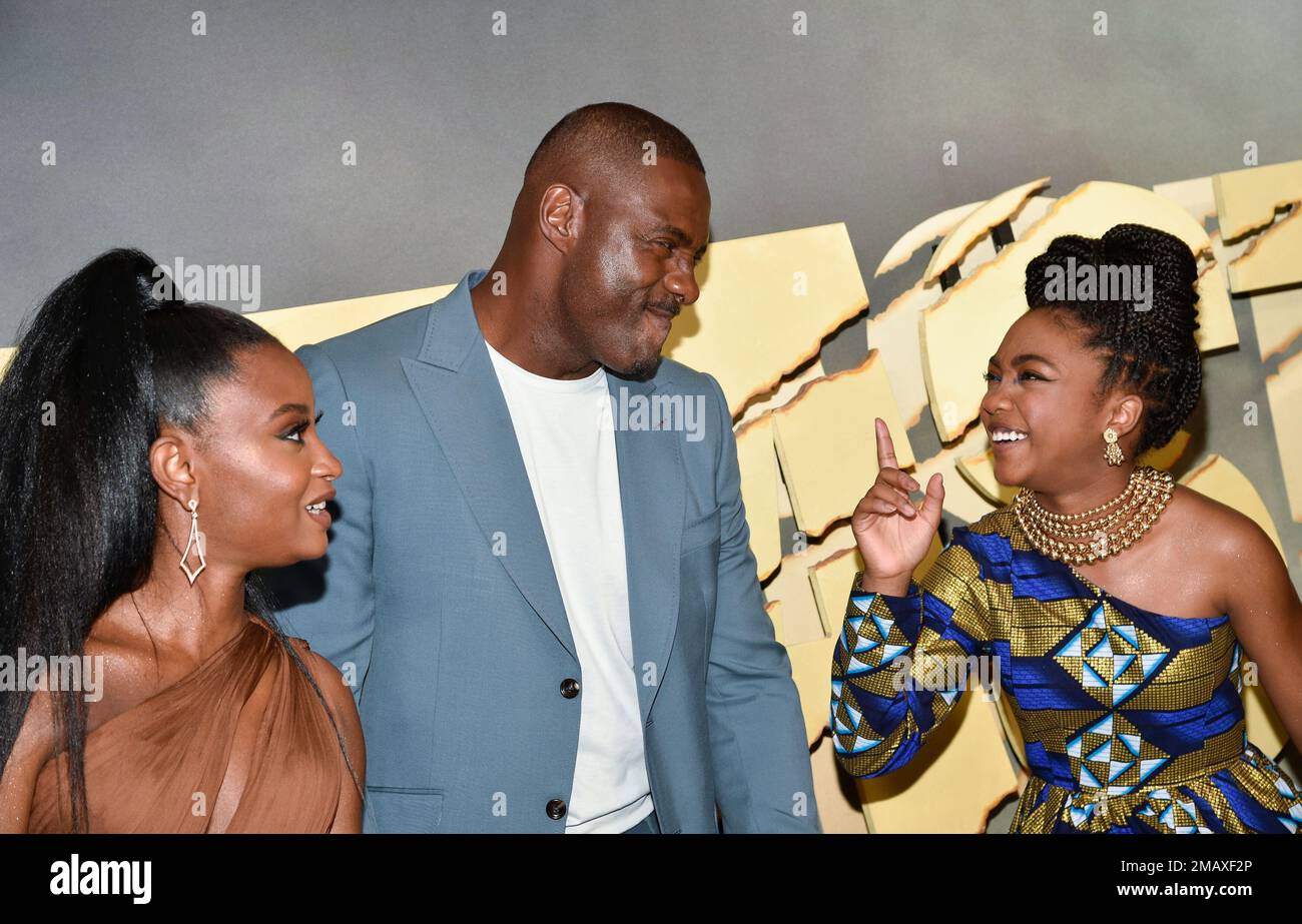 Actors Iyana Halley, left, and Idris Elba and Leah Jeffries pose ...