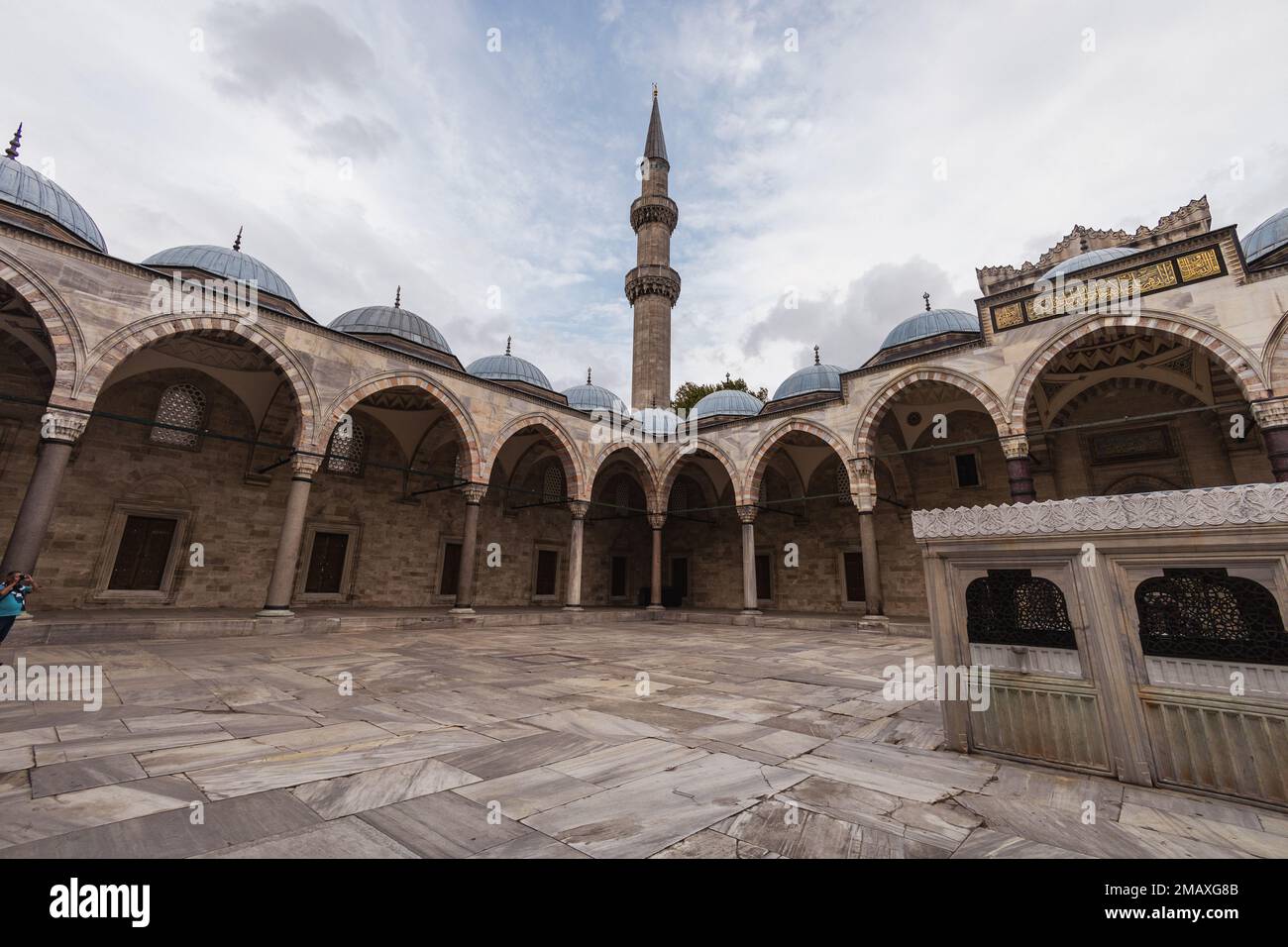 Shehzade Camii Mosque. Courtyard with a fountain of the Shehzade Camii ...