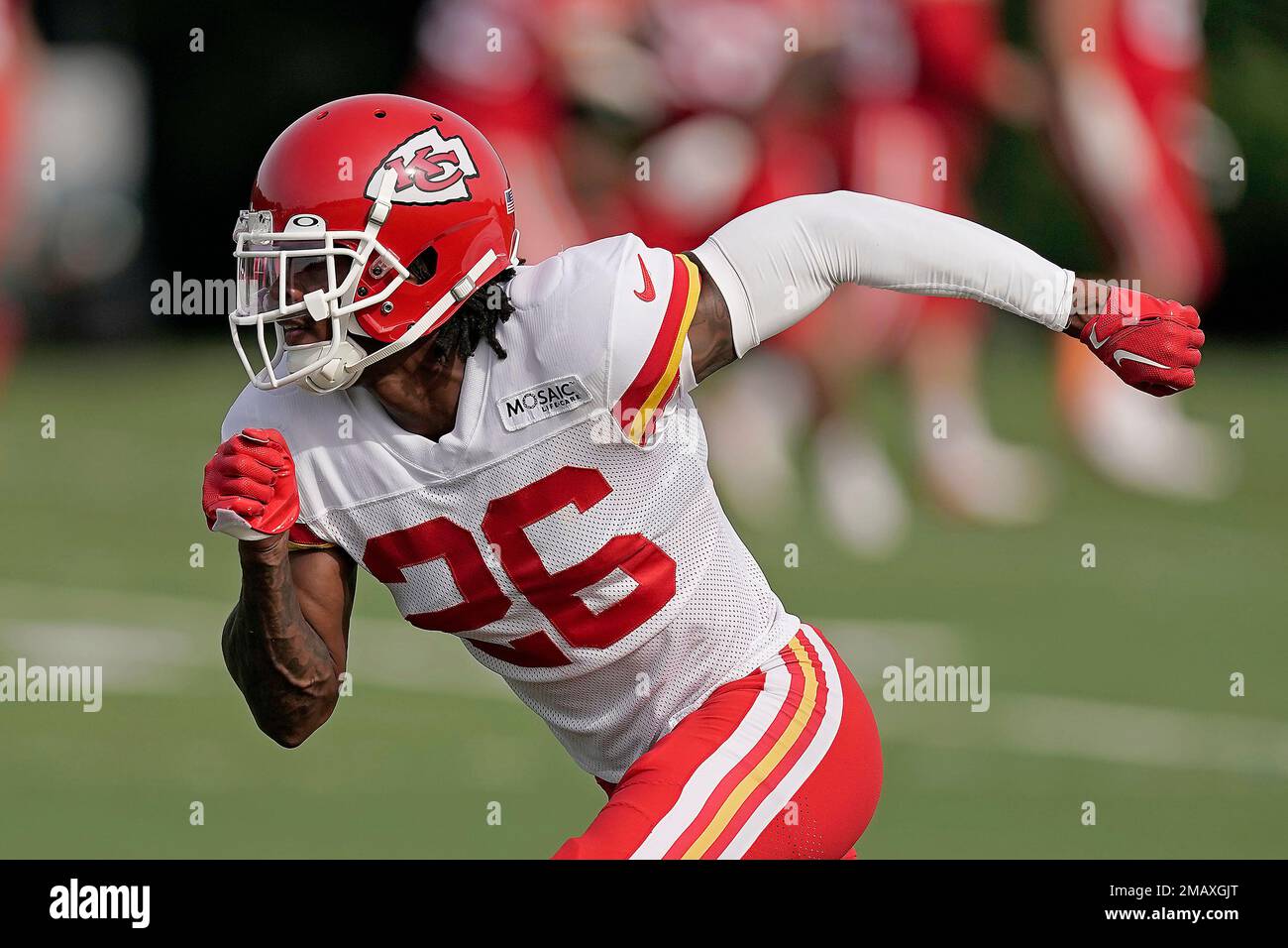 Kansas City Chiefs safety Deon Bush runs a drill during NFL football ...