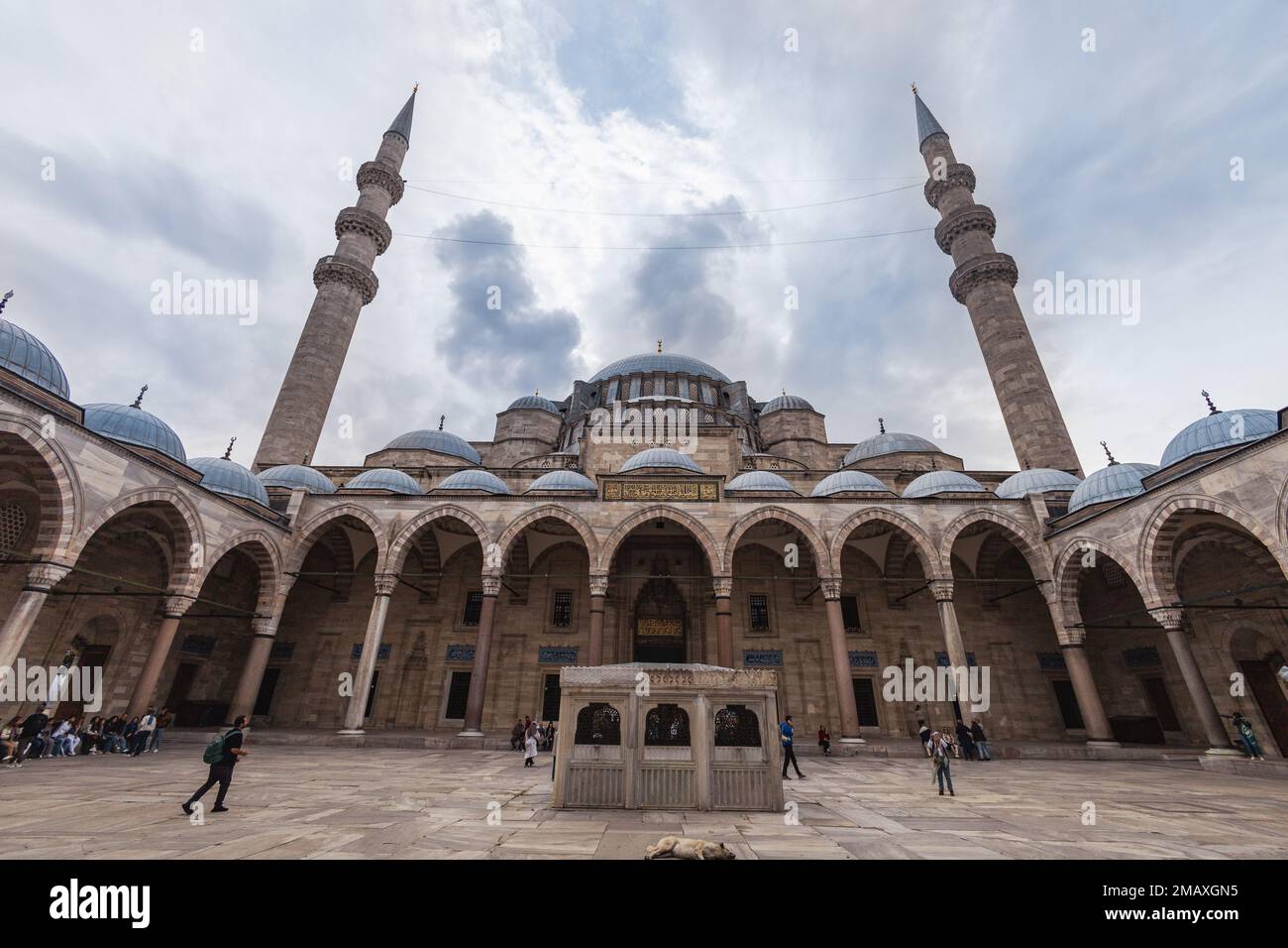 Shehzade Camii Mosque. Courtyard with a fountain of the Shehzade Camii ...