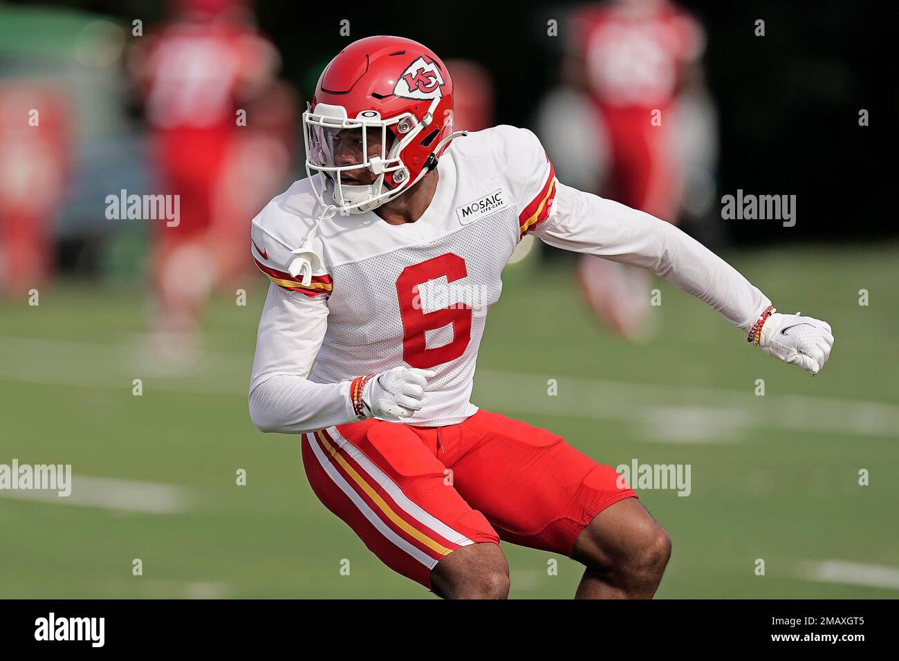 Kansas City Chiefs safety Bryan Cook participates in a drill during NFL ...