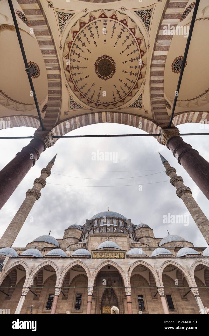 Shehzade Camii Mosque. Courtyard with a fountain of the Shehzade Camii ...