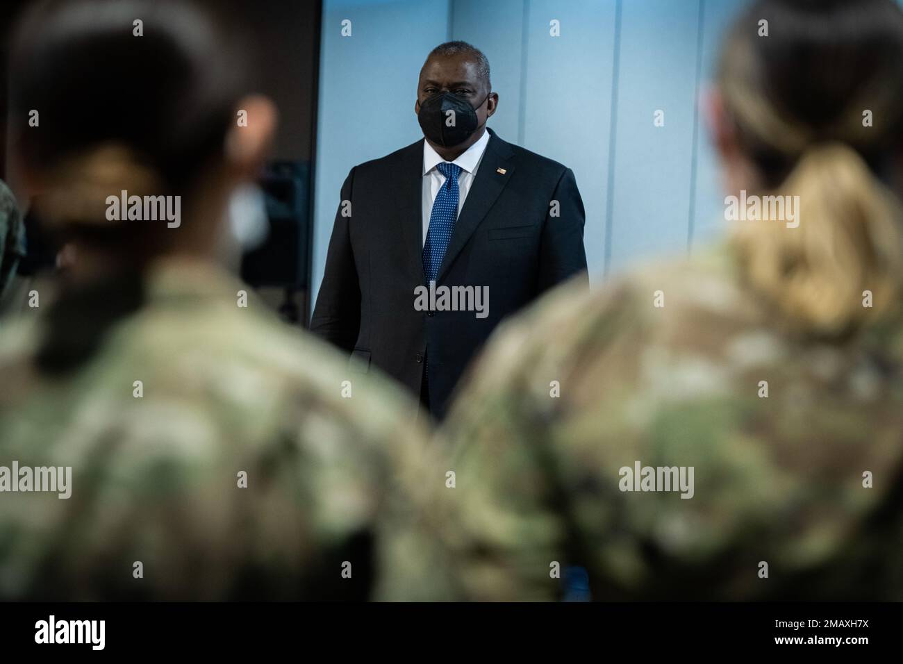 Secretary of Defense Lloyd J. Austin III visits with service members at ...