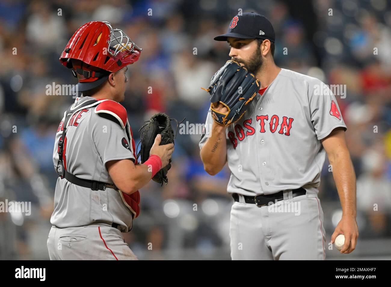 Boston Red Sox catcher Reese McGuire, left, visits Boston Red Sox ...