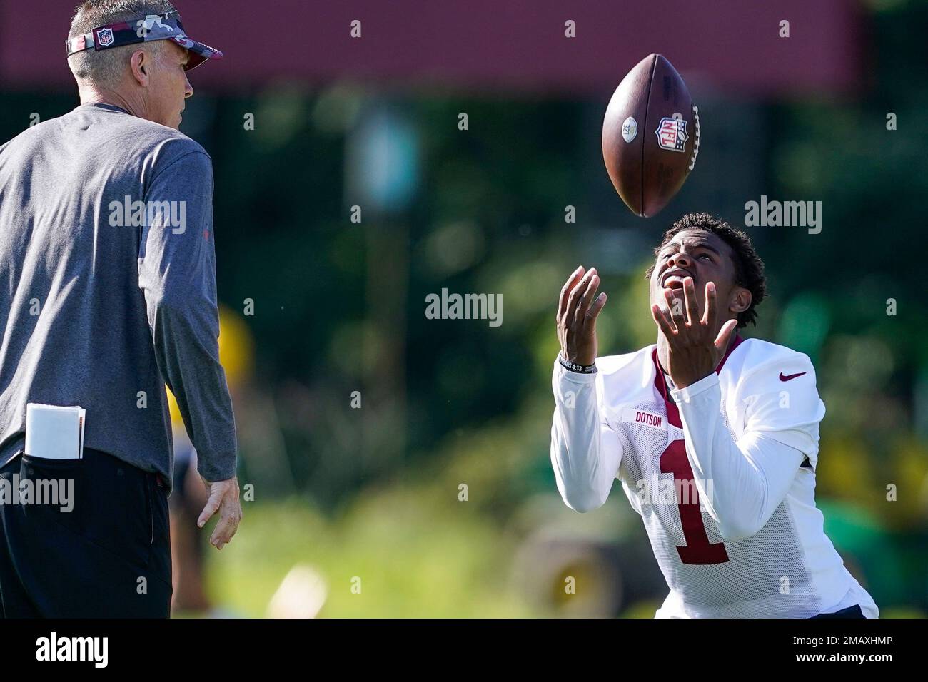 Washington Commanders wide receiver Jahan Dotson catches the ball ...