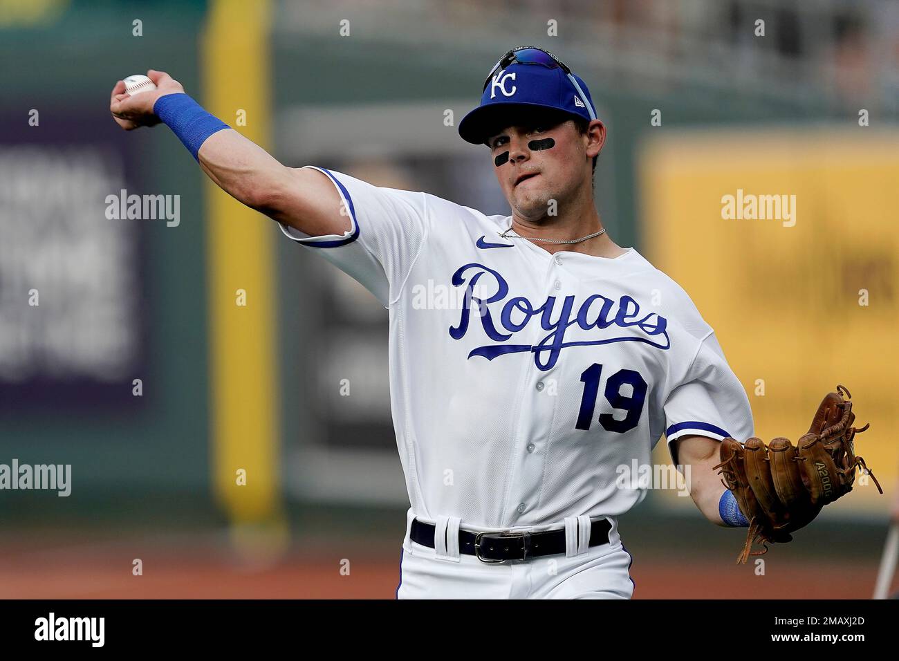 Kansas City Royals Second Baseman Michael Massey Throws During The First Inning Of A Baseball