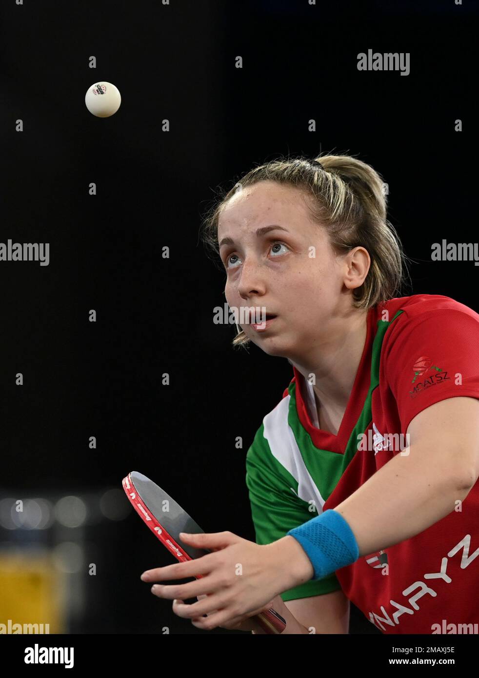 Doha, Qatar. 19th Jan, 2023. Dora Madarasz serves during the women's ...