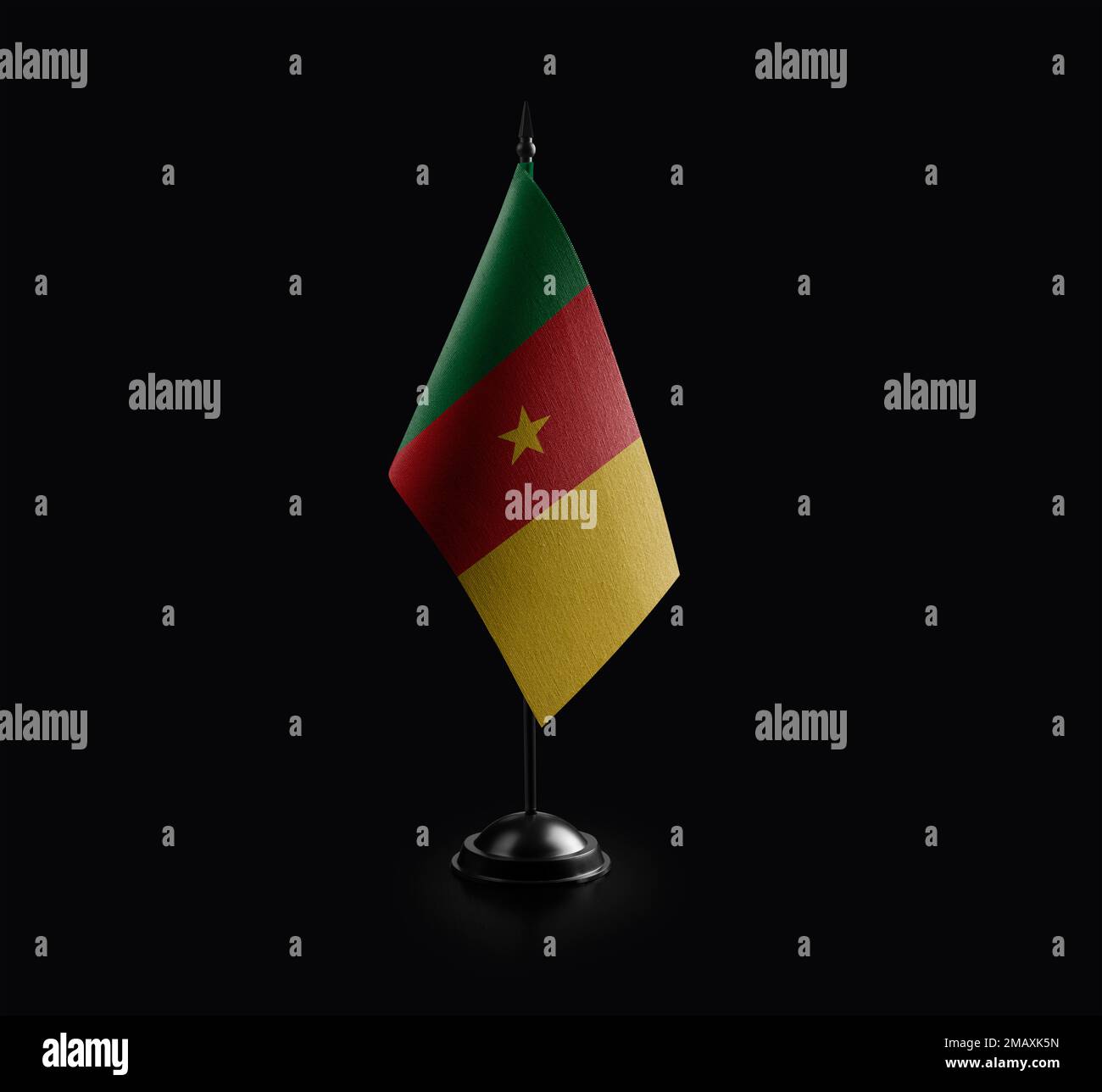Small national flag of the Cameroon on a black background Stock Photo ...