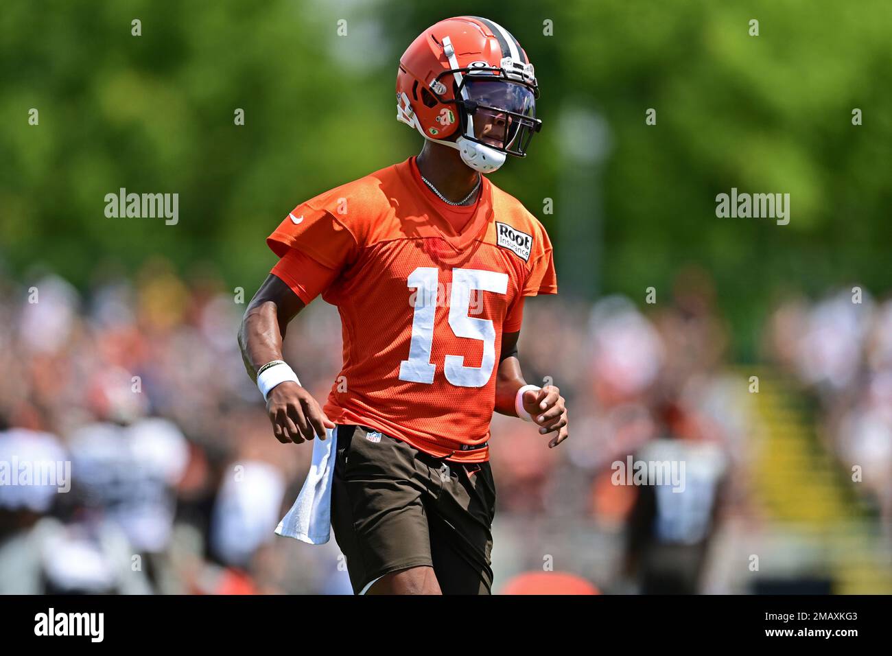Cleveland Browns quarterback Joshua Dobbs jogs during an NFL football ...
