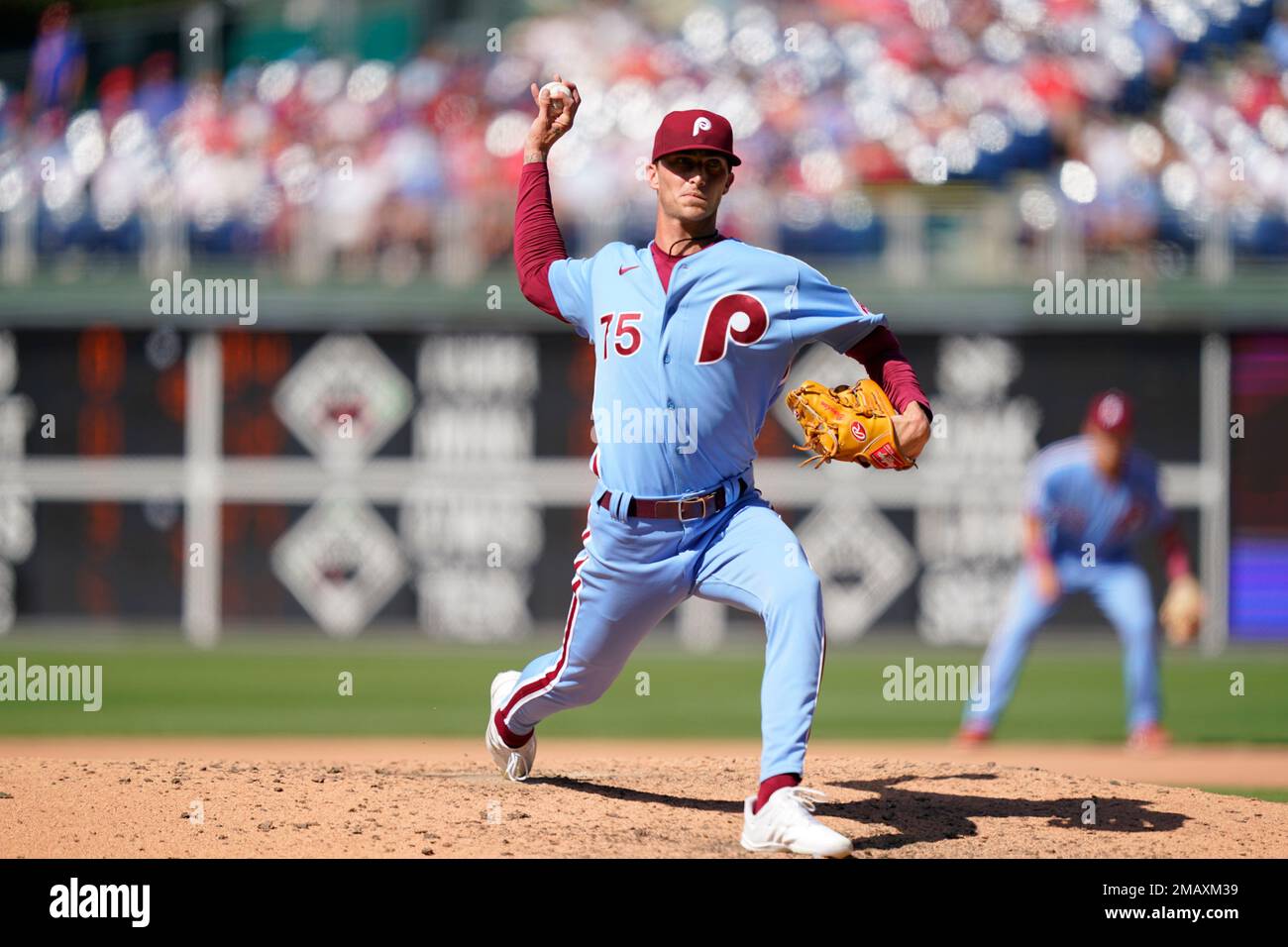 Philadelphia Phillies' Connor Brogdon pitches during a baseball game ...
