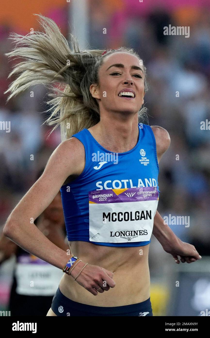 Eilish McColgan of Scotland reacts after winning the silver medal in ...
