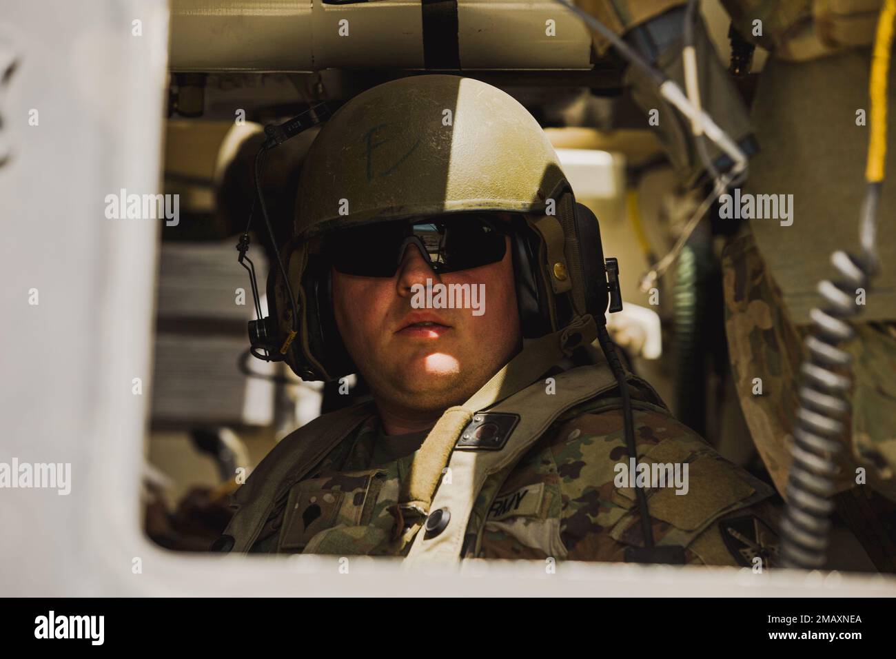 Spc. Caleb Graff, an Army cannon crewmember with B-Battery, 1st Battalion, 145th Field Artillery ...