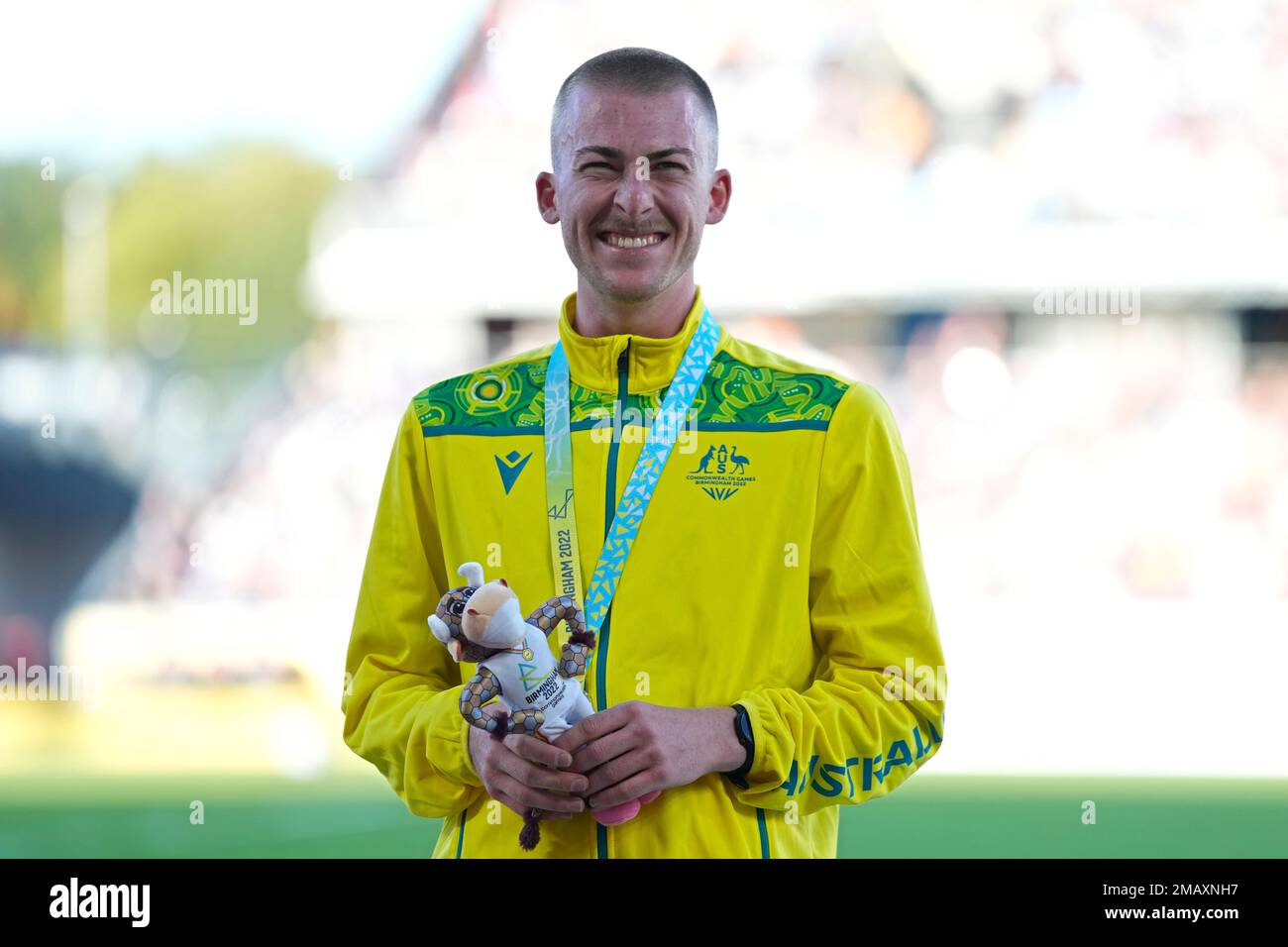 Declan Tingay of Australia smiles on the podium after winning the silver medal in the Men's ...