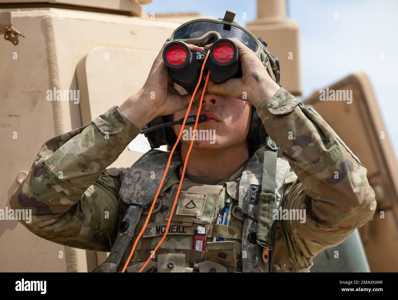 Pfc. Ashton McNeill, an Army cannon crewmember with B-Battery, 1st Battalion, 145th Field ...