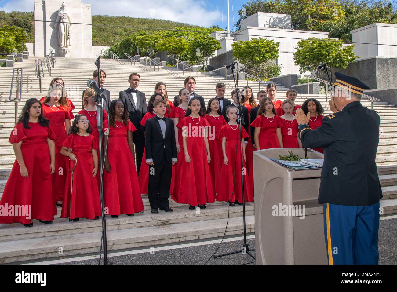 Members of the Texas Children’s Choir sing a musical prelude during the ...