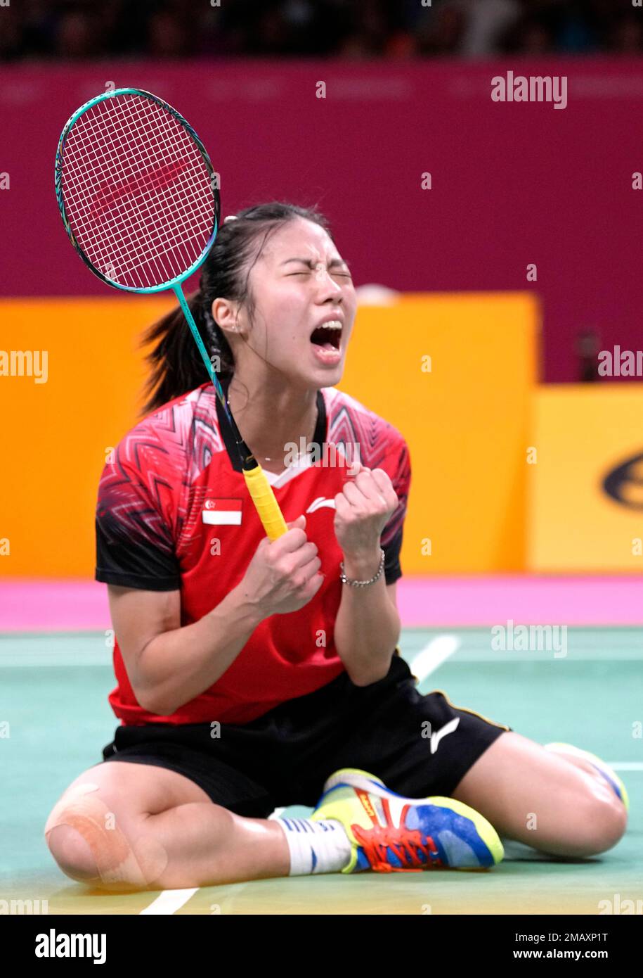 Jia Min Yeo of Singapore celebrates winning match point against Kirsty ...