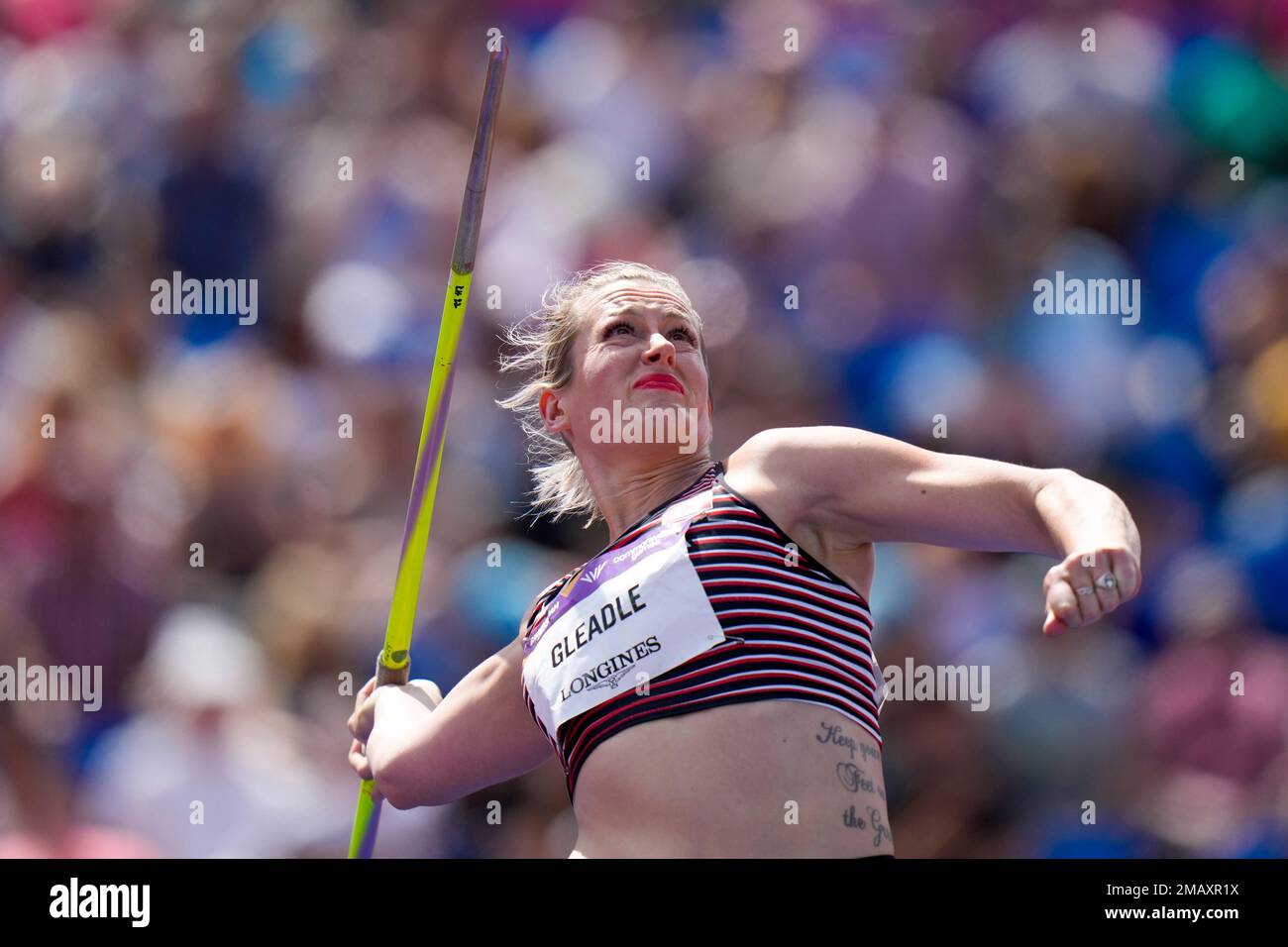 Elizabeth Gleadle of Canada competes in the women's javelin finalduring ...