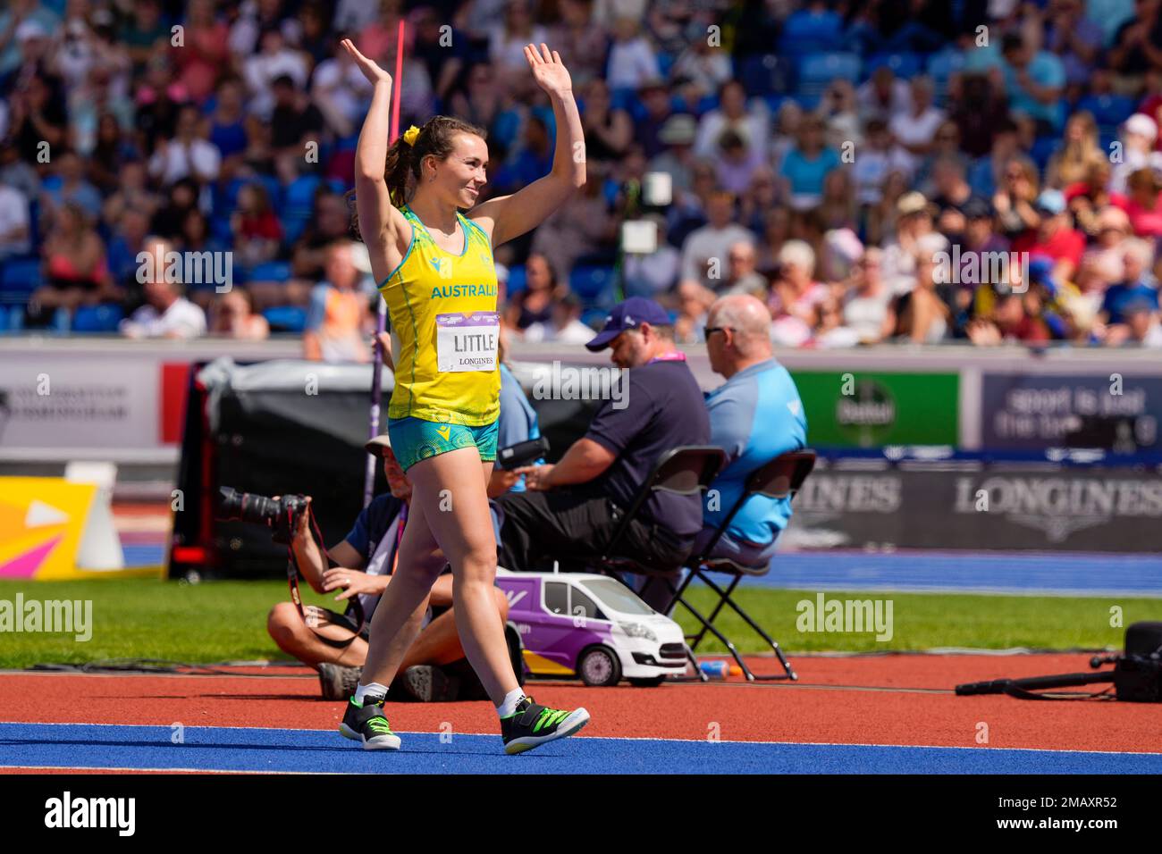 Mackenzie Little of Australia reacts after her throw in the women's ...