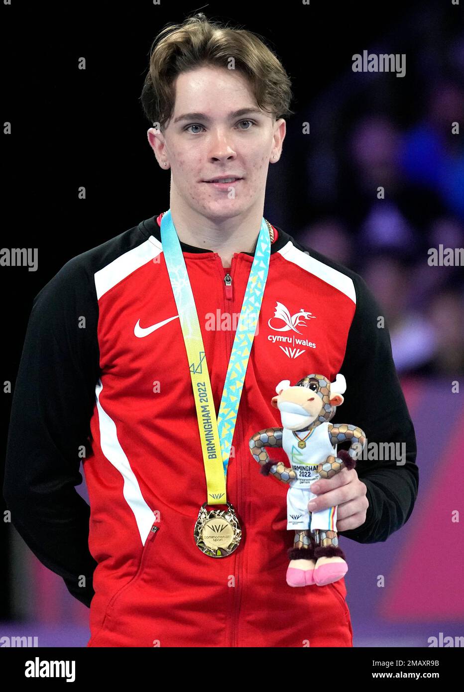 First placed Wales' Joshua Stacey poses with his gold medal in the men ...