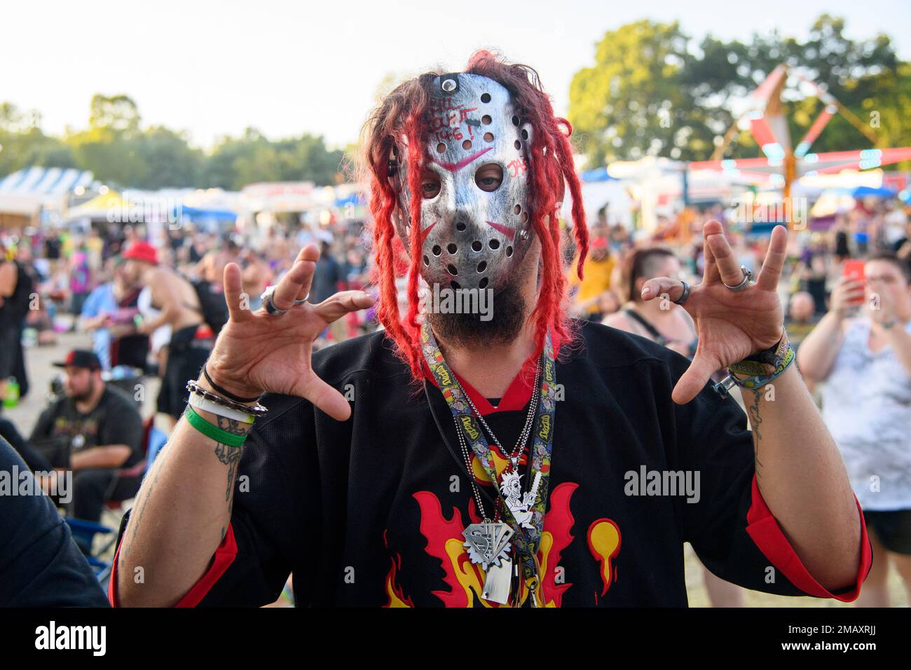 A fan poses for a photo during the 2022 Gathering of the Juggalos ...