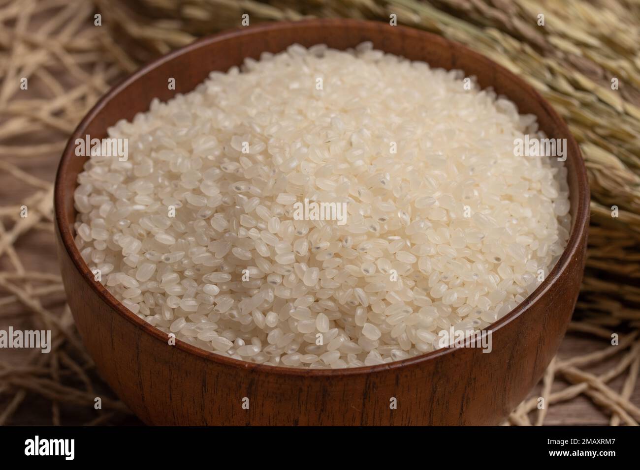White rice, Masu and ears of rice on a white background Stock Photo - Alamy