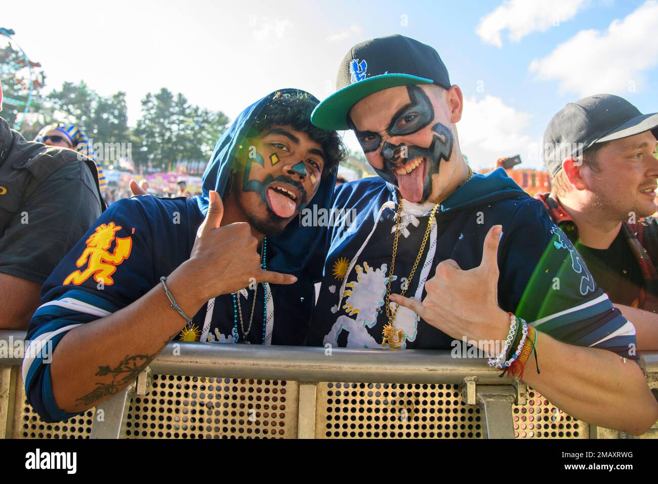 Fans pose for a photo during the 2022 Gathering of the Juggalos ...