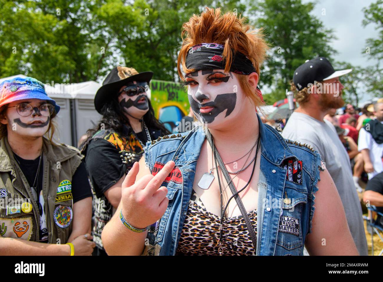 An attendee poses for a photo during the 2022 Gathering of the Juggalos ...