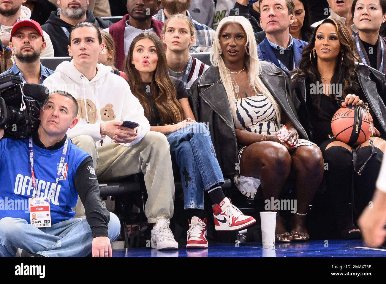 Thylane Blondeau and Ben, Singer Aya Nakamura attend the NBA Paris Game ...