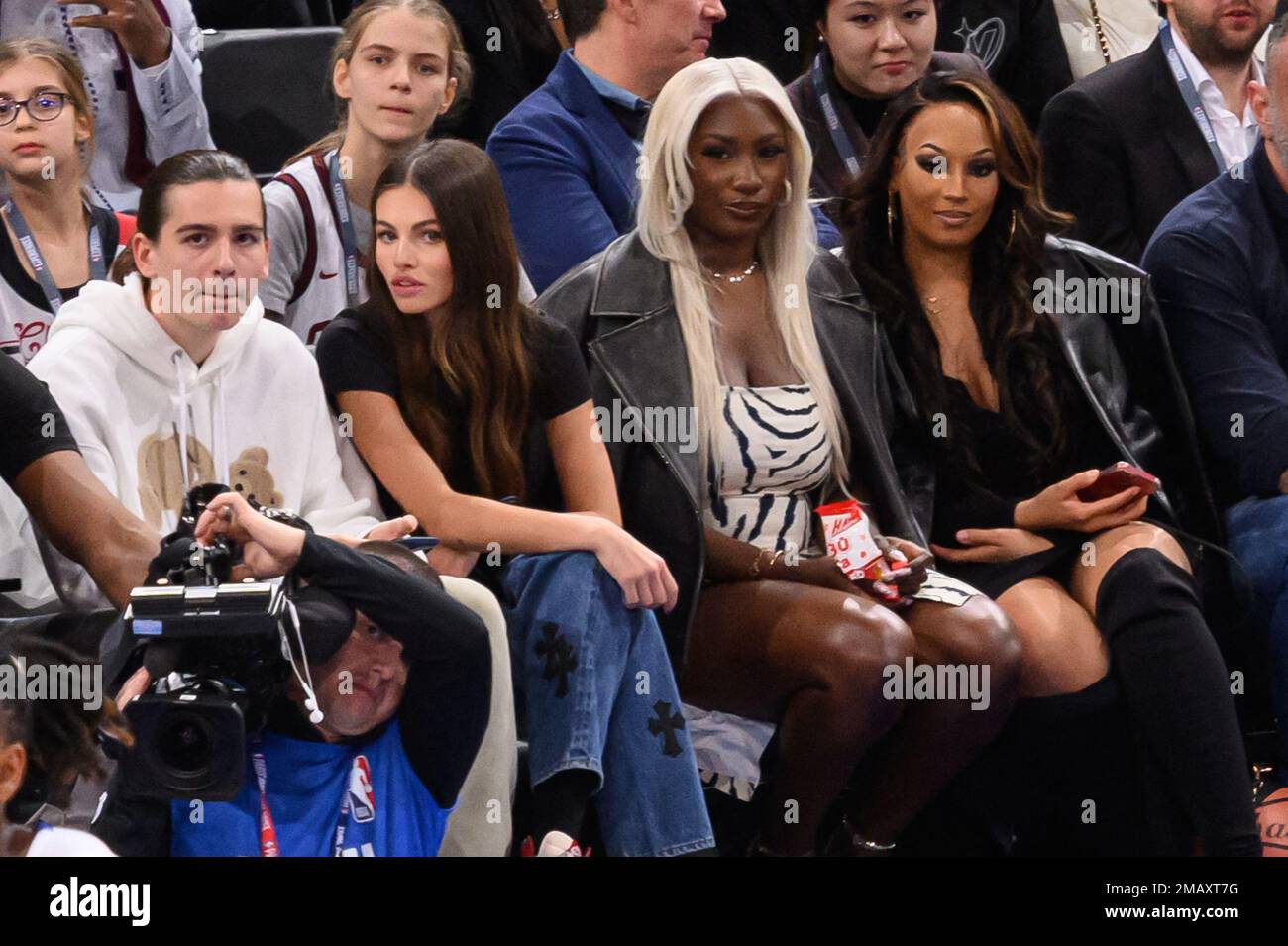 Thylane Blondeau and Ben, Singer Aya Nakamura attend the NBA Paris Game ...