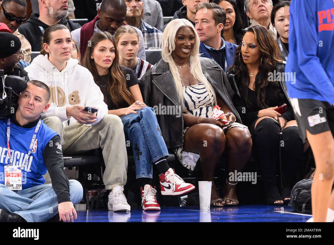 Thylane Blondeau and Ben, Singer Aya Nakamura attend the NBA Paris Game ...