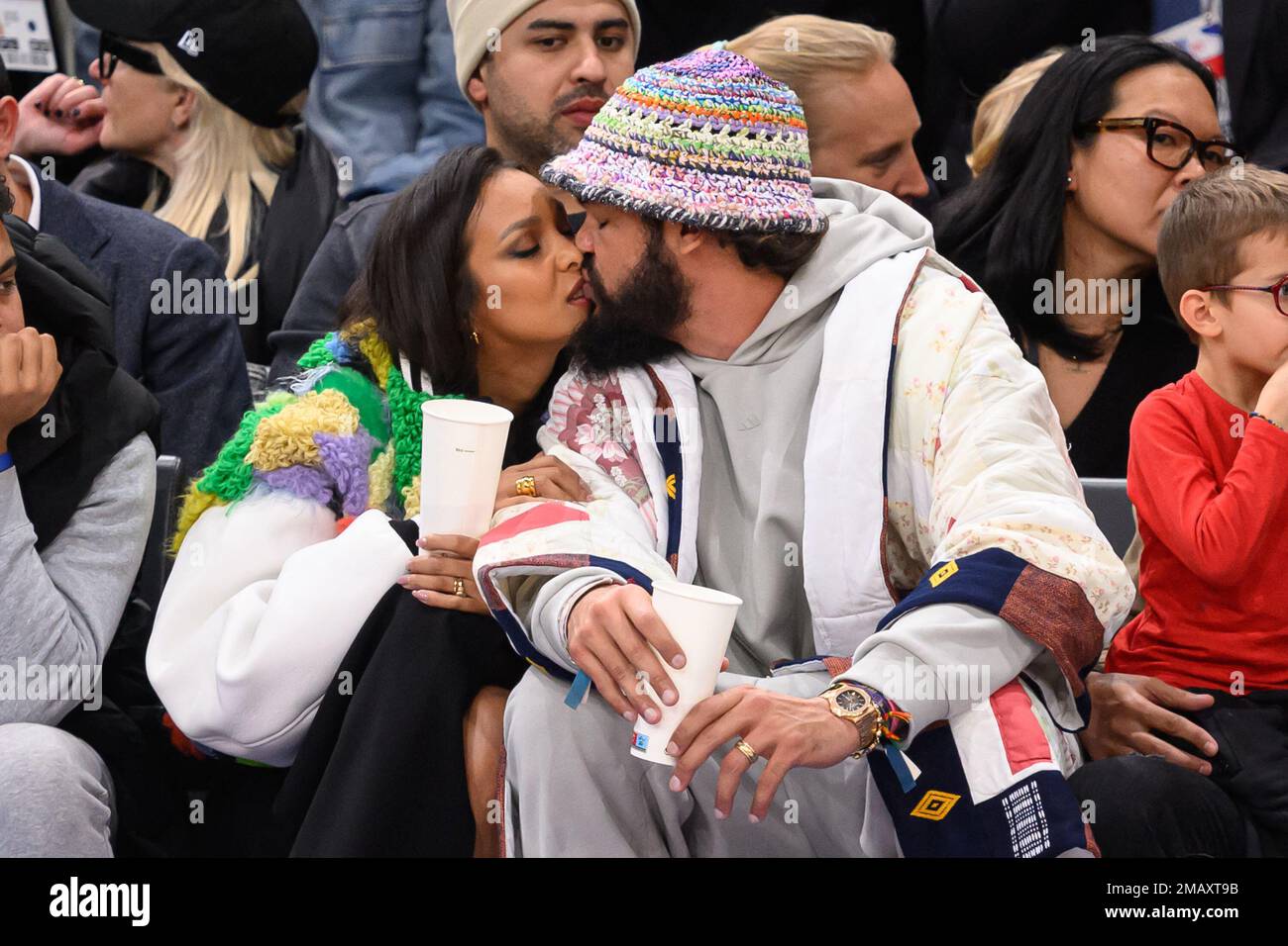 Joakim Noah and dis wife Lais Ribeiro attend the NBA Paris Game 2023 ...