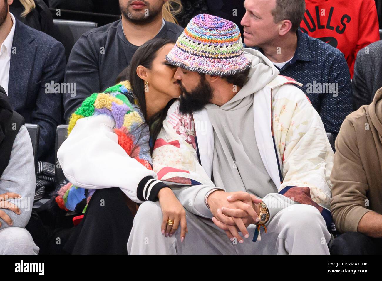 Joakim Noah and dis wife Lais Ribeiro attend the NBA Paris Game 2023 ...