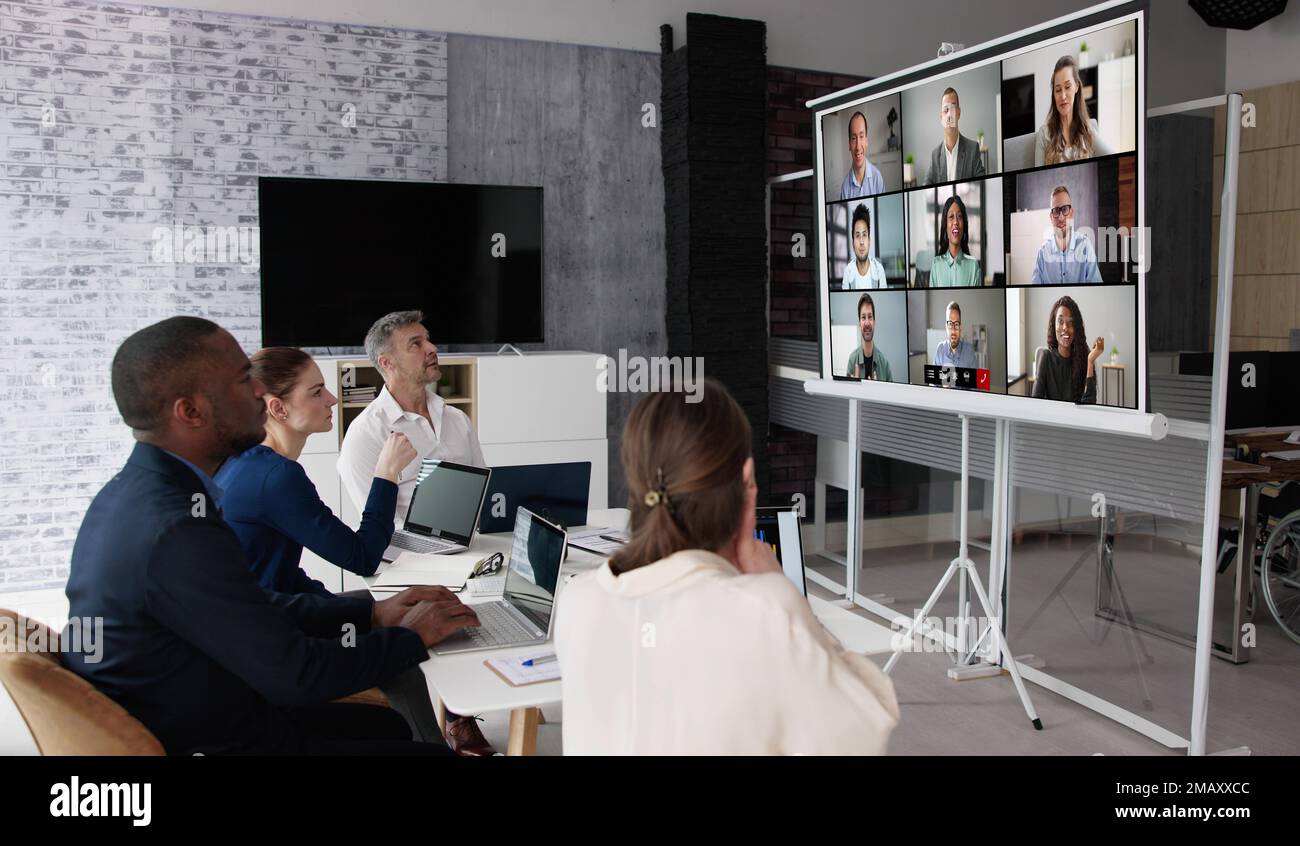 Business Video Conference Online Meeting In Office Room Stock Photo - Alamy