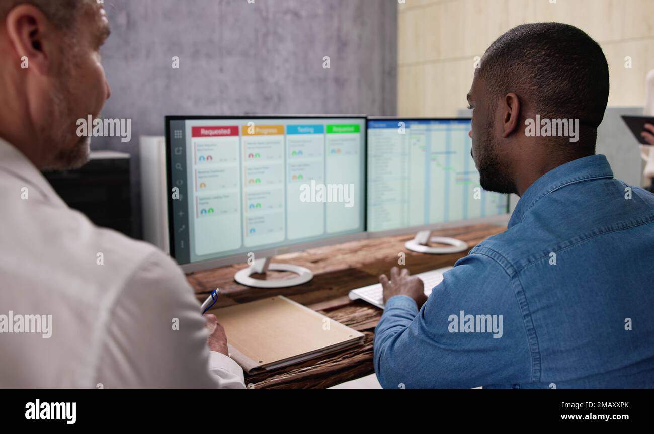 Digital Scrum Agenda Schedule And Gantt Chart Software Stock Photo - Alamy