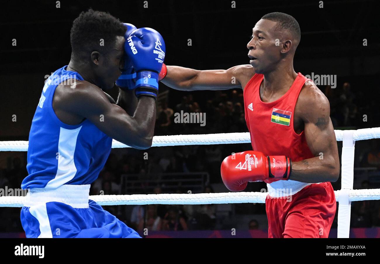 Mauritius' Louis Richarno Colin, right, and Ghana's Abdul Wahib Omar ...