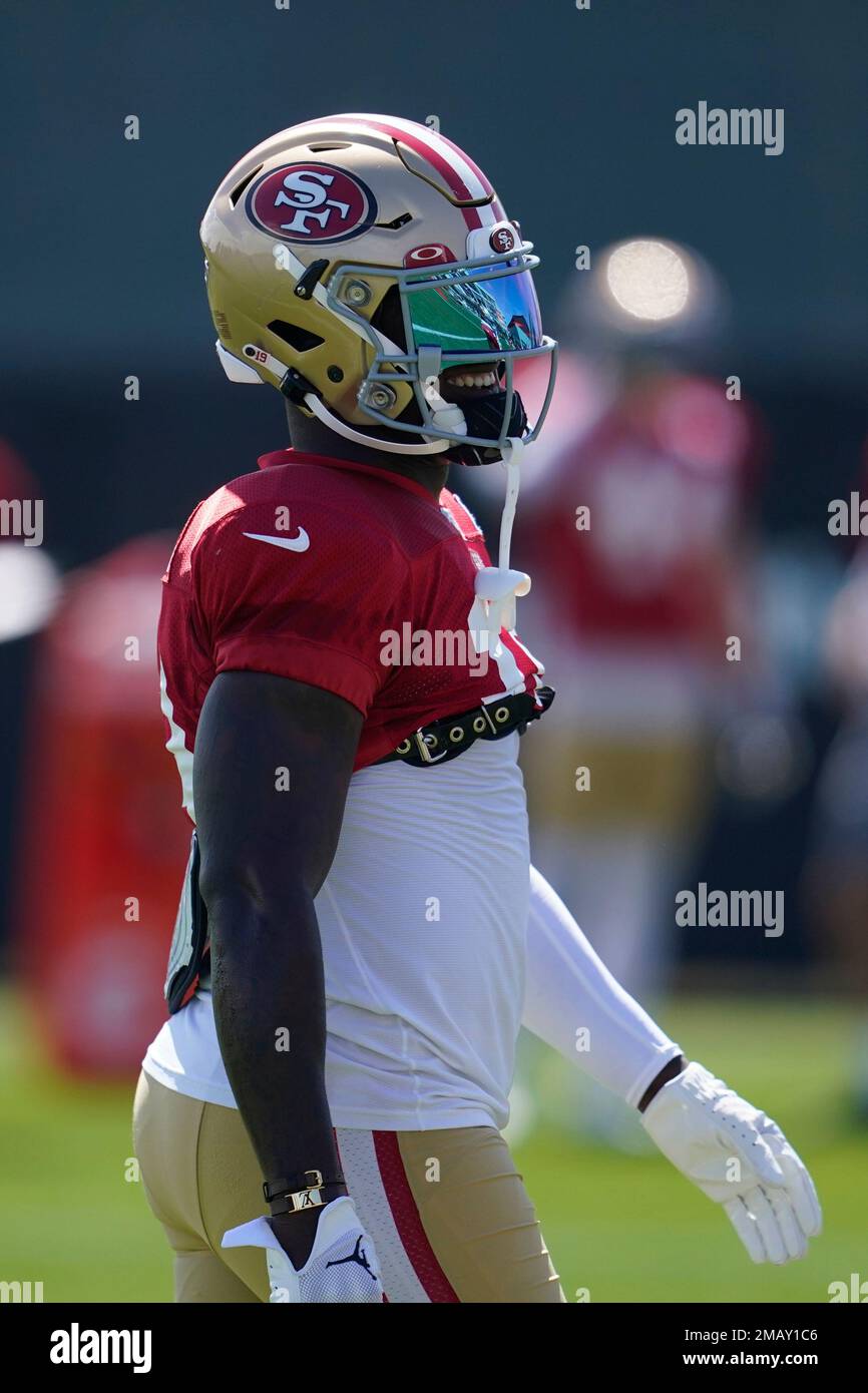 San Francisco 49ers wide receiver Deebo Samuel takes part in drills at ...