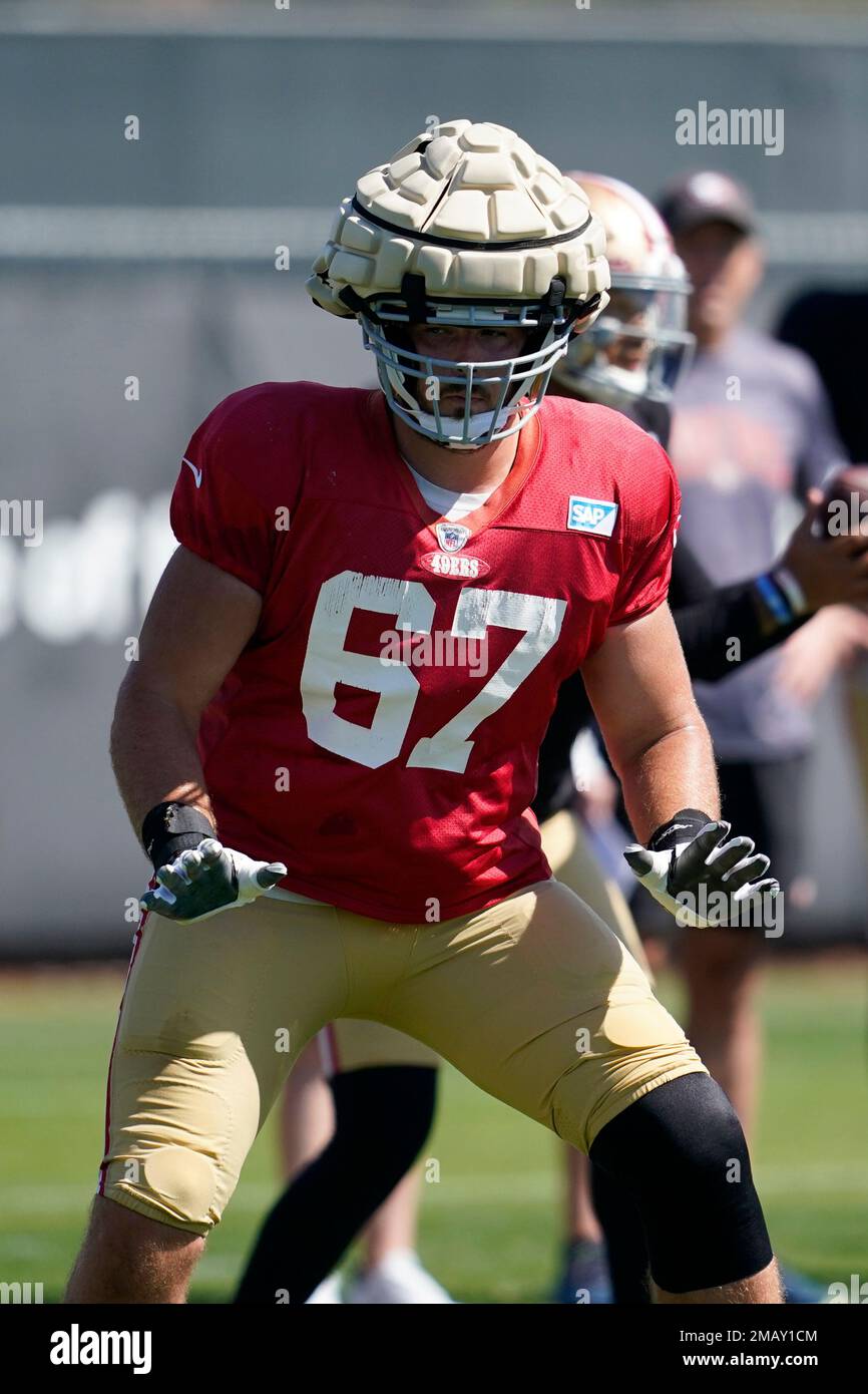 San Francisco 49ers offensive tackle Justin Skule (67) takes part in ...