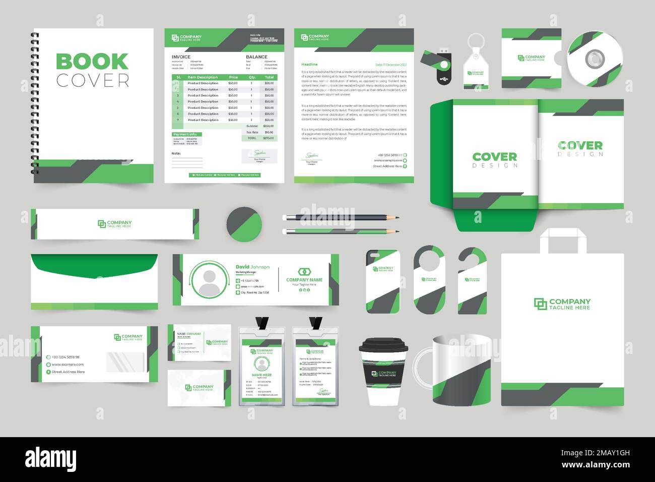 Creative corporate brand identity template collection with green and ...