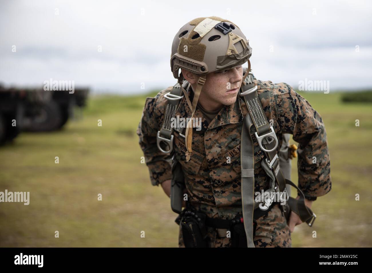 U.S. Marine Corps Cpl. Jake Monks, a parachute rigger with 3rd Landing ...