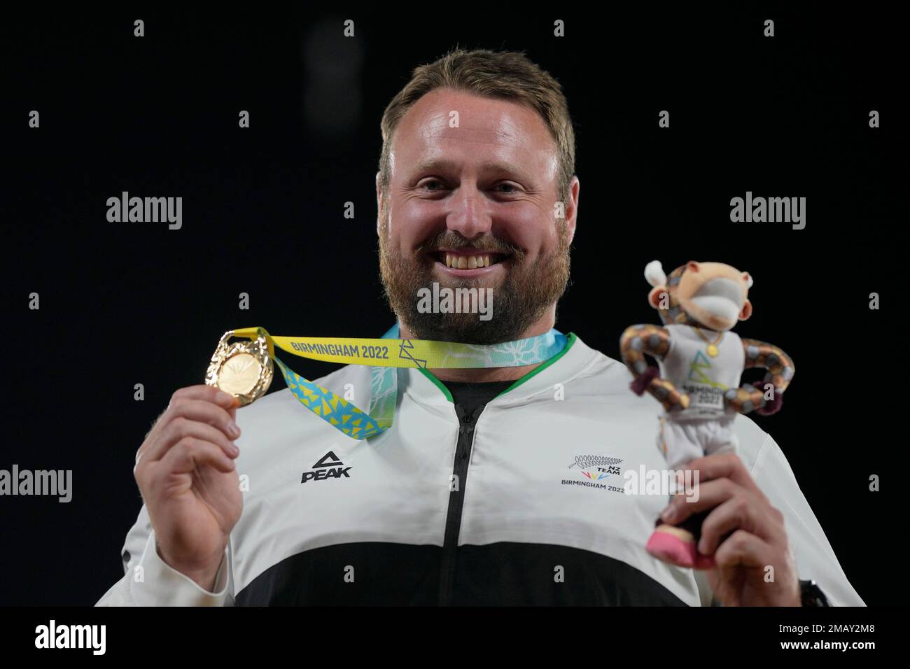 Tom Walsh of New Zealand poses on the podium after winning the gold ...