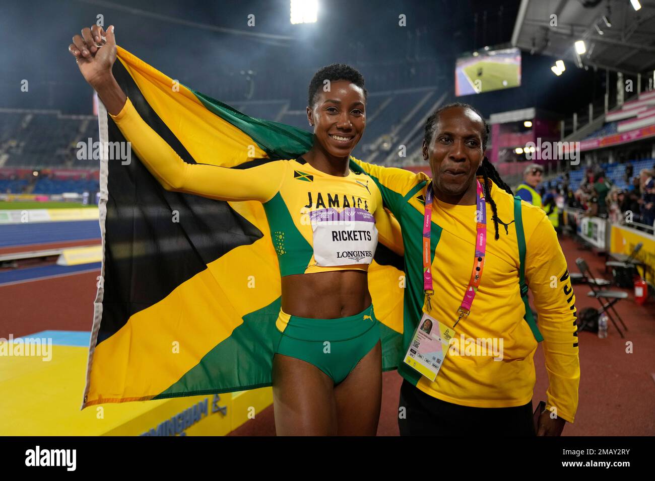 Shanieka Ricketts of Jamaica celebrates after winning the gold medal in ...