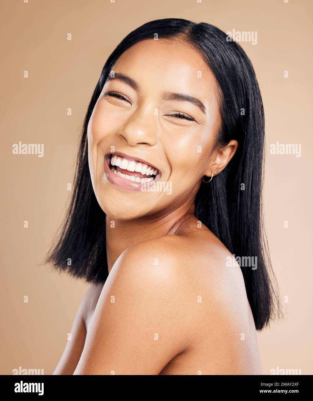 Portrait, skincare and black woman isolated on studio background for ...