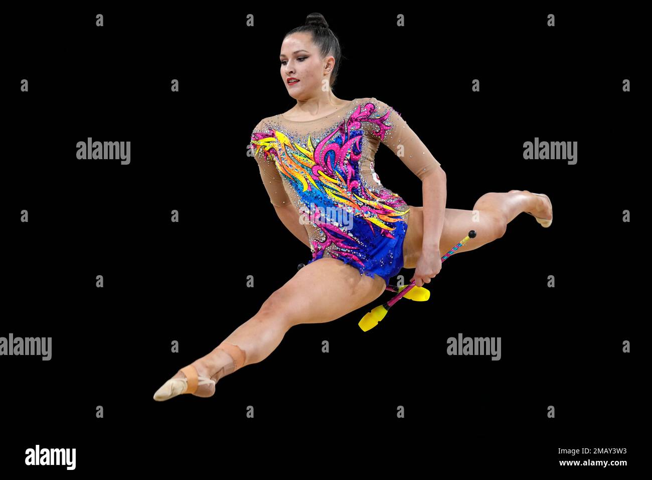 Alice Leaper of England performs with the clubs in the Individual All ...