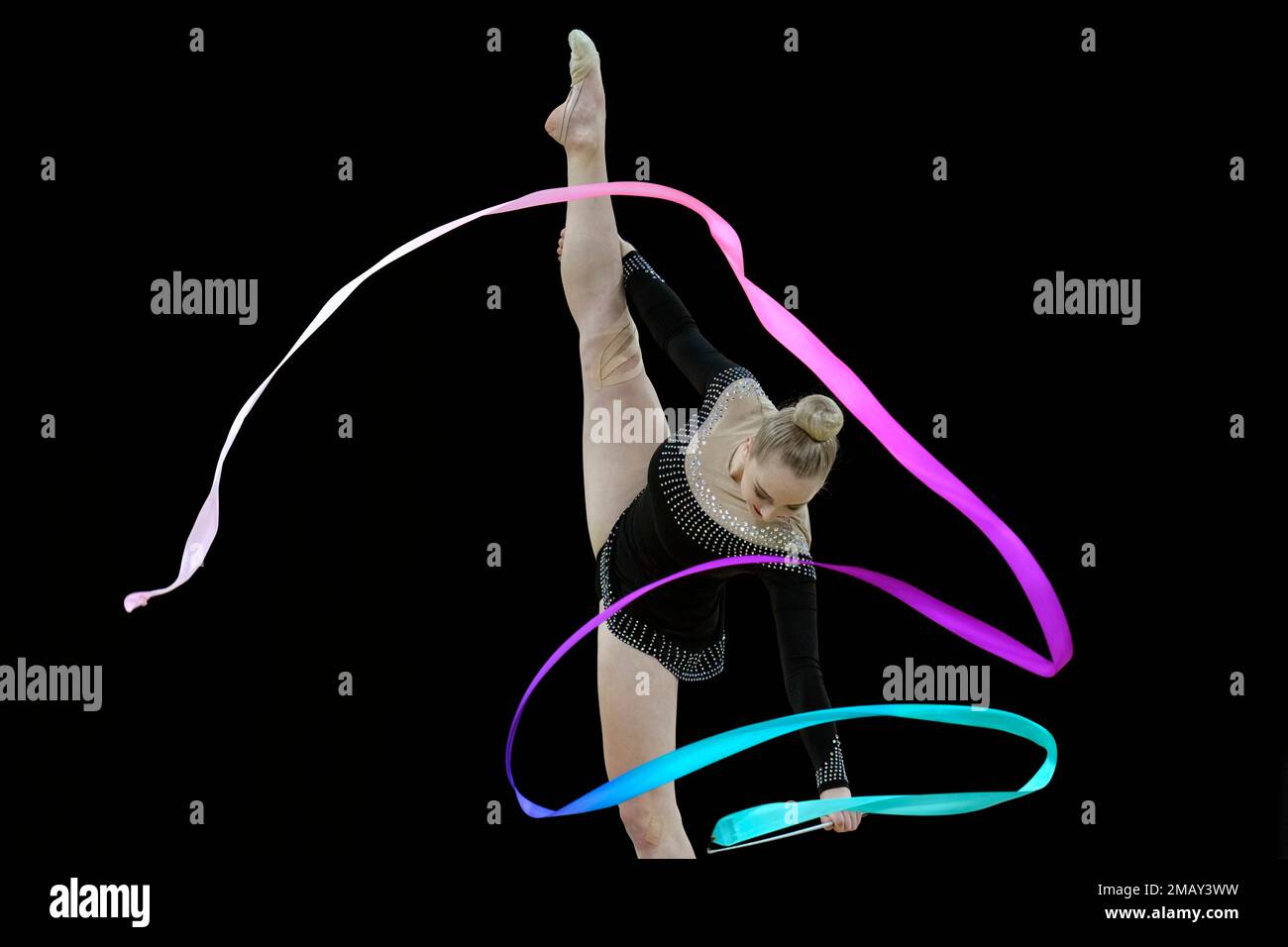 Kayla Jean Rondi of South Africa performs with the ribbon in the ...